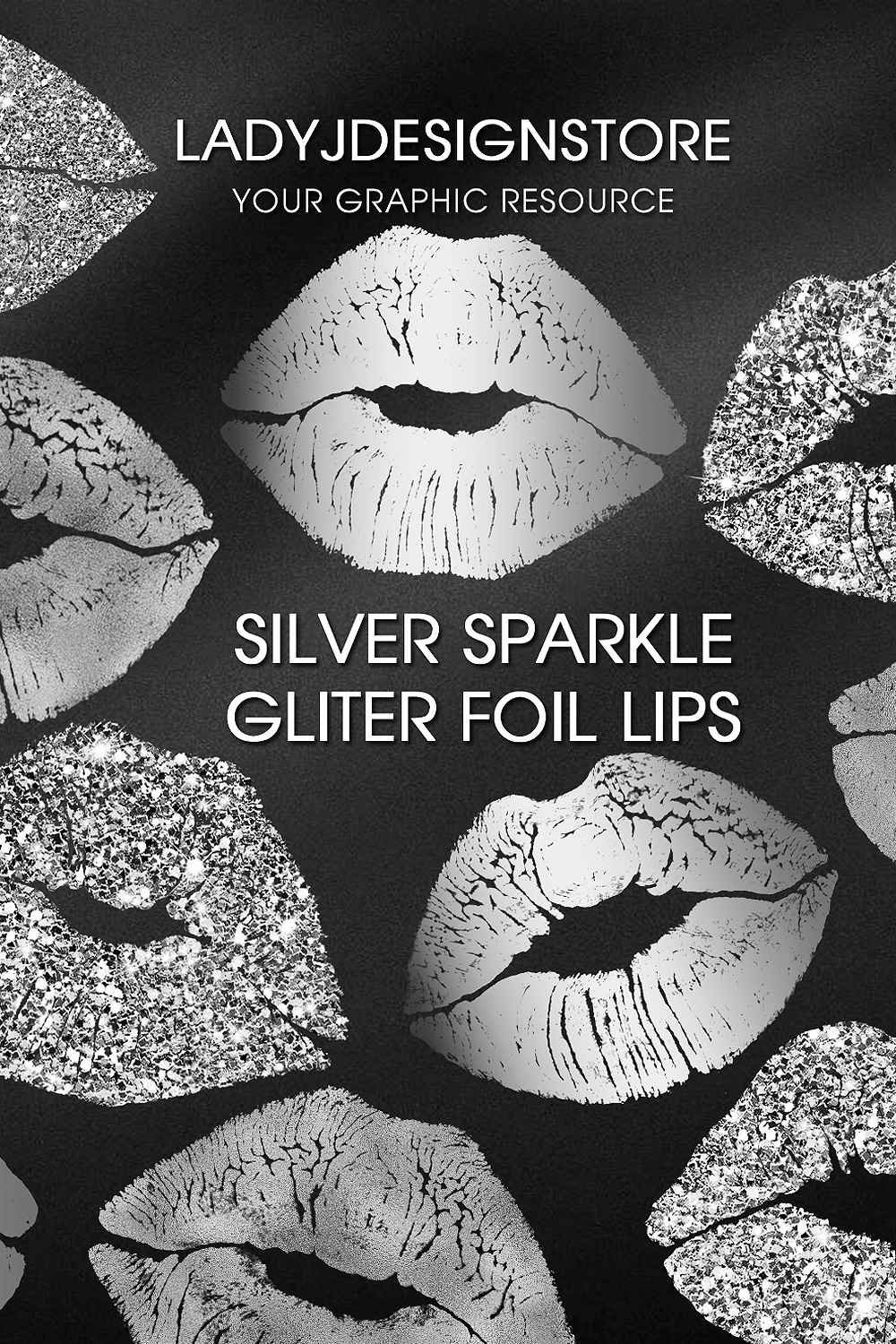 Silver Glitter Sparkle Lips Clip Art, Metalic Silver Lips