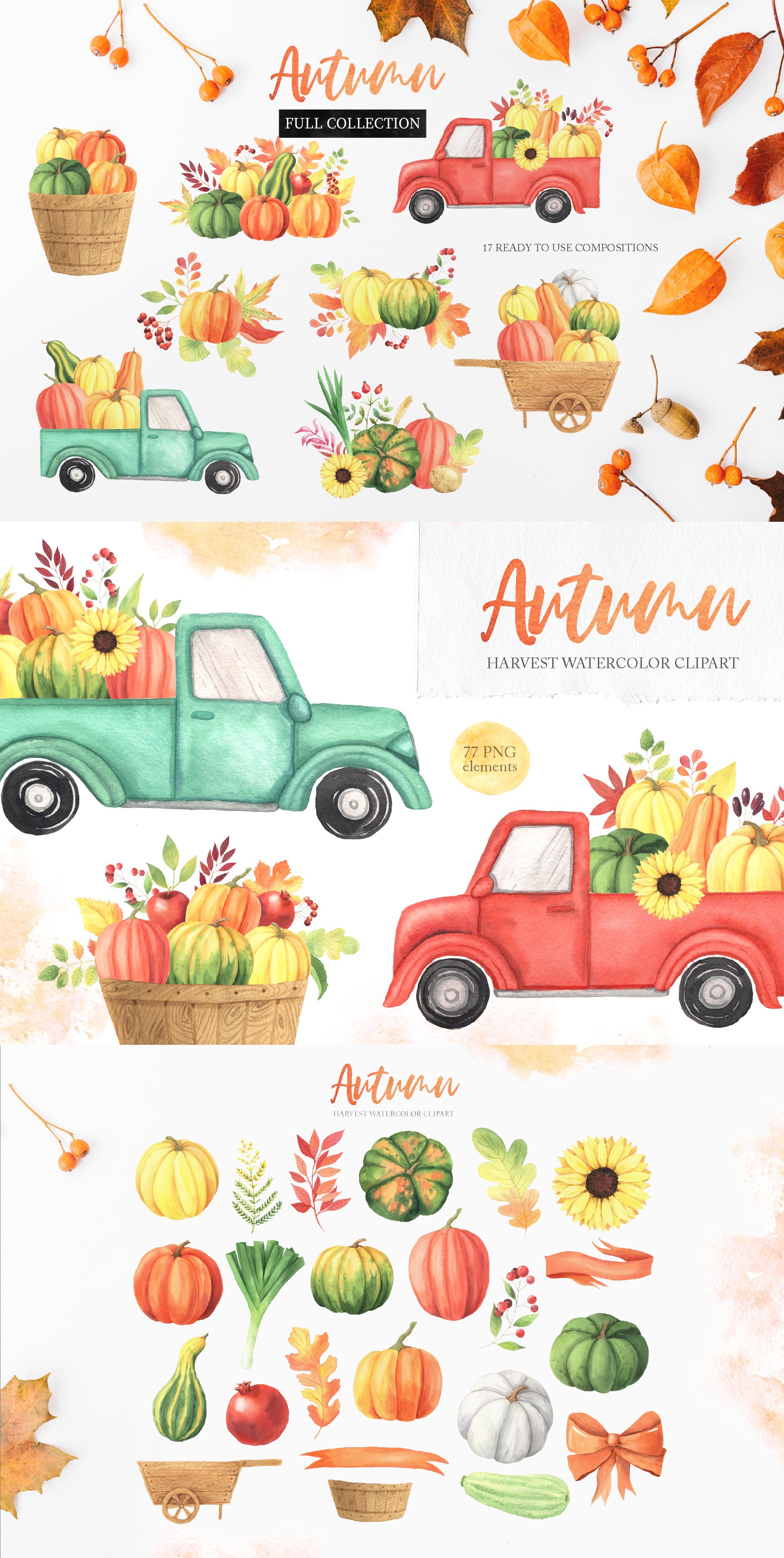 Watercolor Fall Autumn Harvest Clipart