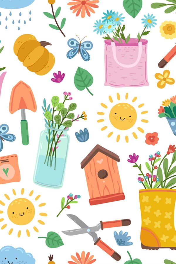 Cute colorful spring pattern. Bright floral design, summer f