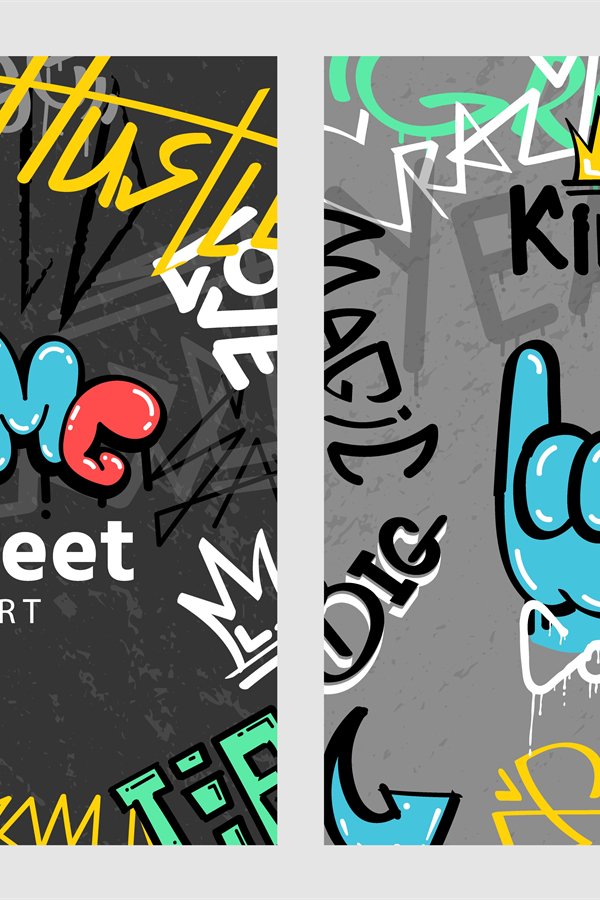 Abstract street art posters with graffiti style slogans. Urb