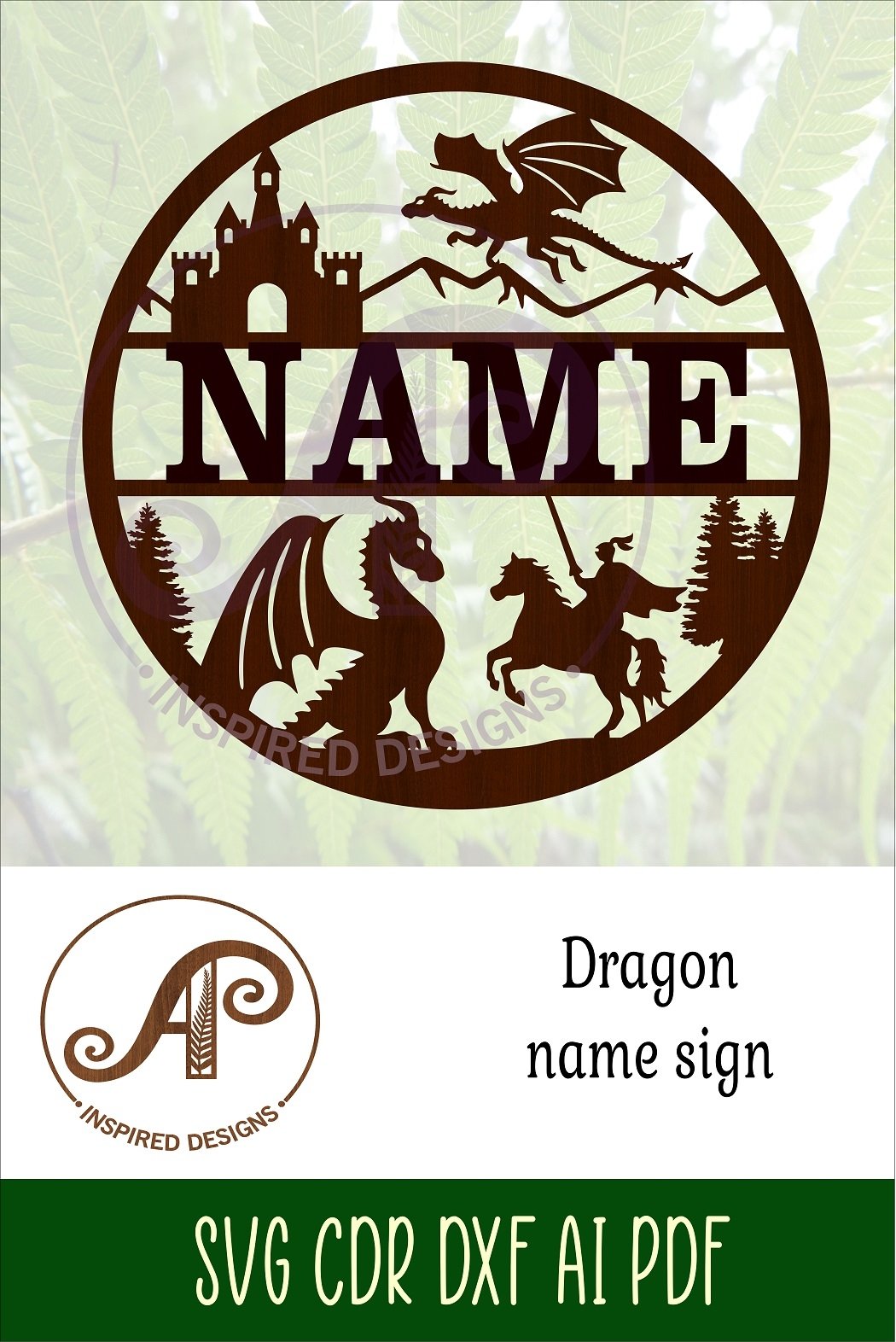 Dragon name sign svg laser cut template