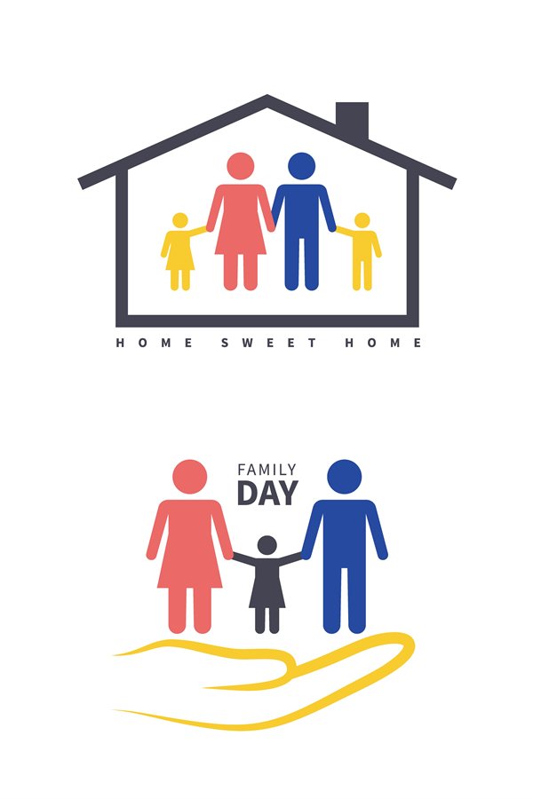 Family labels. Happy mother, father and children emblems, ki