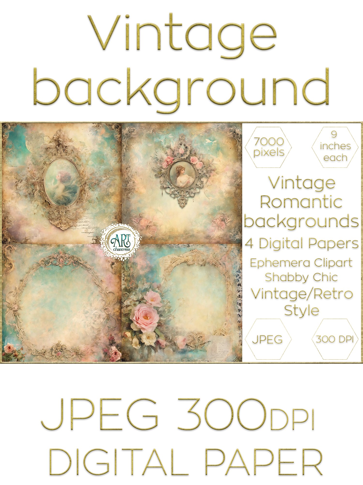 Vintage Watercolor Old Romantic Digital Paper (3047888)