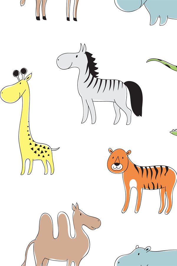 Wild animal pattern. Doodle snake, leo and tiger, camel and