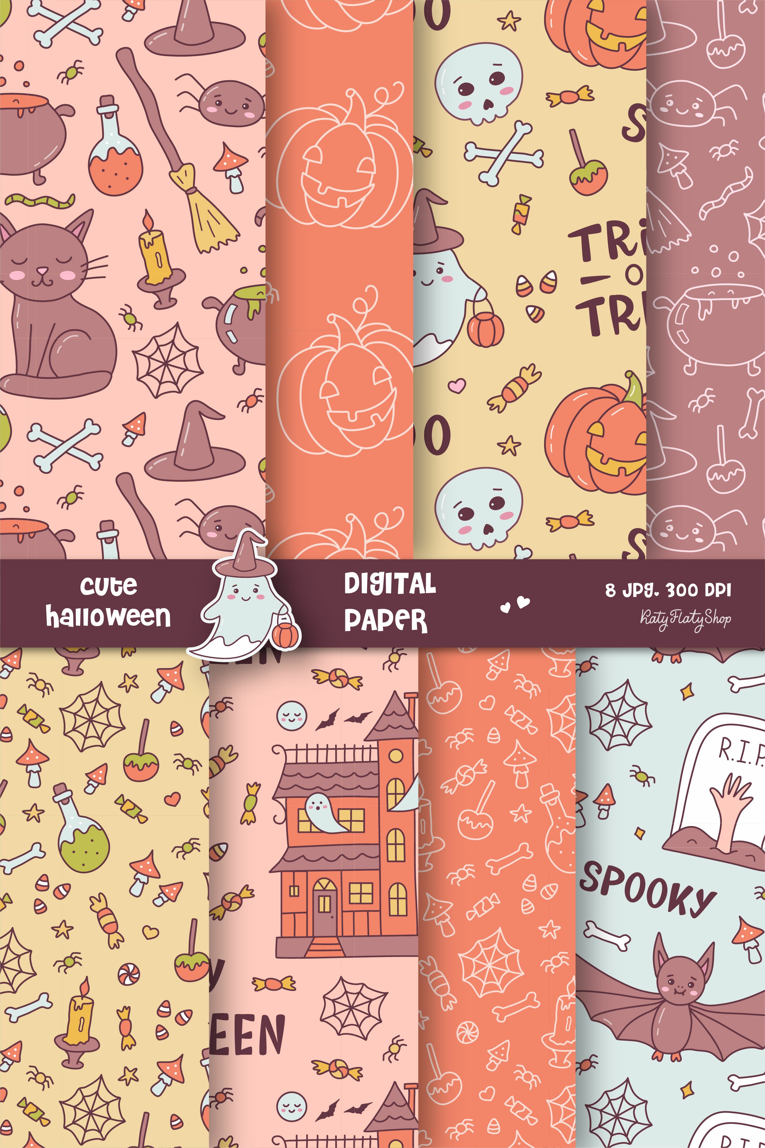 Pastel halloween kawaii digital paper pack