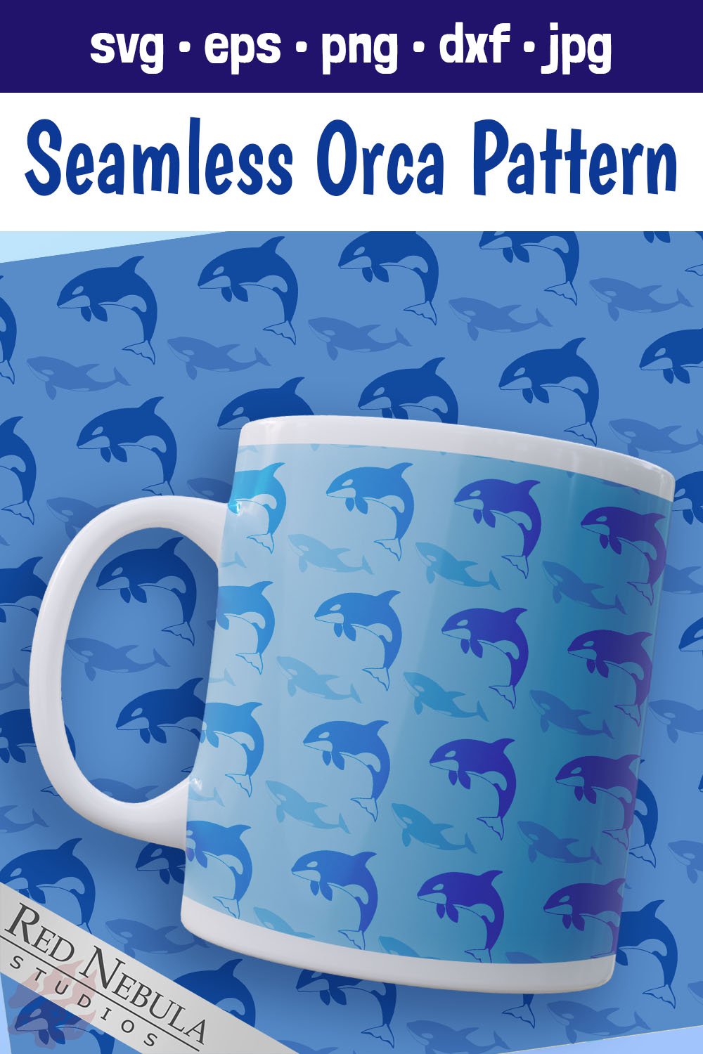 Blue Orca Seamless Pattern | Ocean Digital Paper