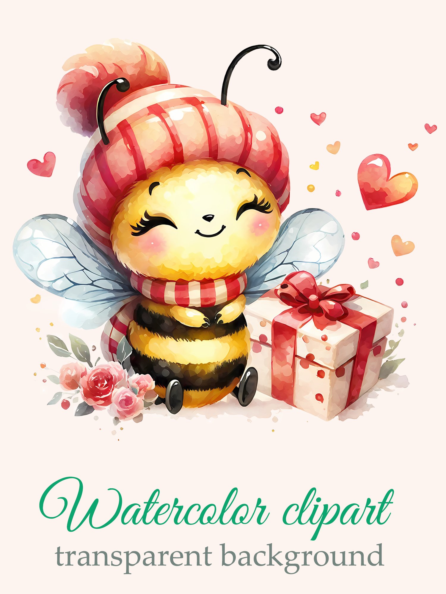 Watercolor Spring Bee Clipart, Bee watercolor painting, PNG,