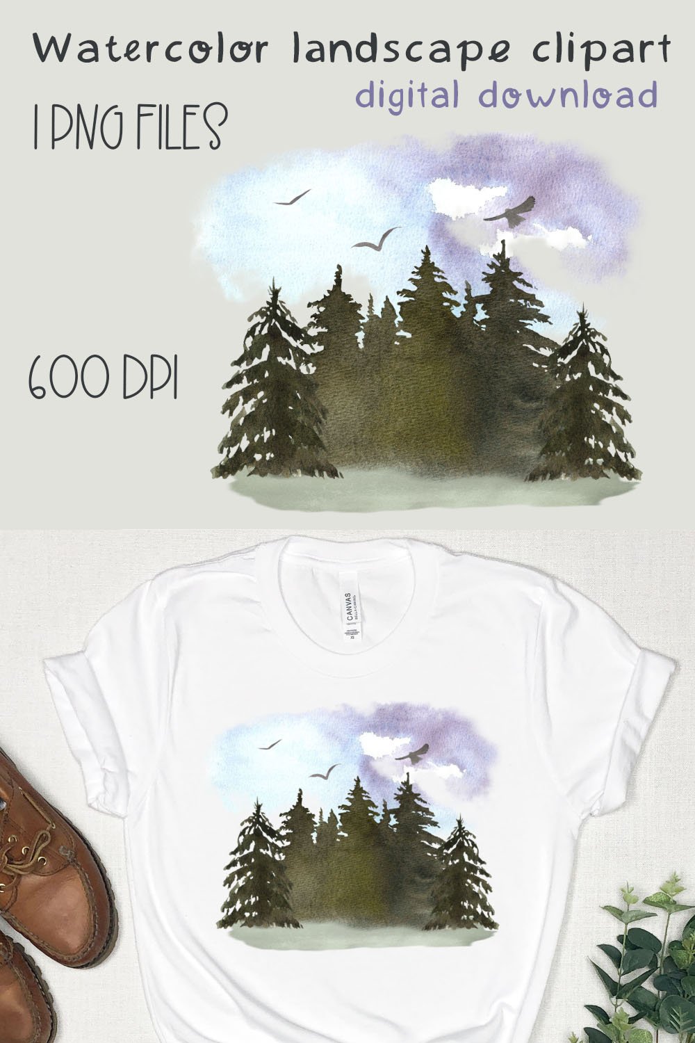 Watercolor landscape clipart. Forest Sublimation PNG
