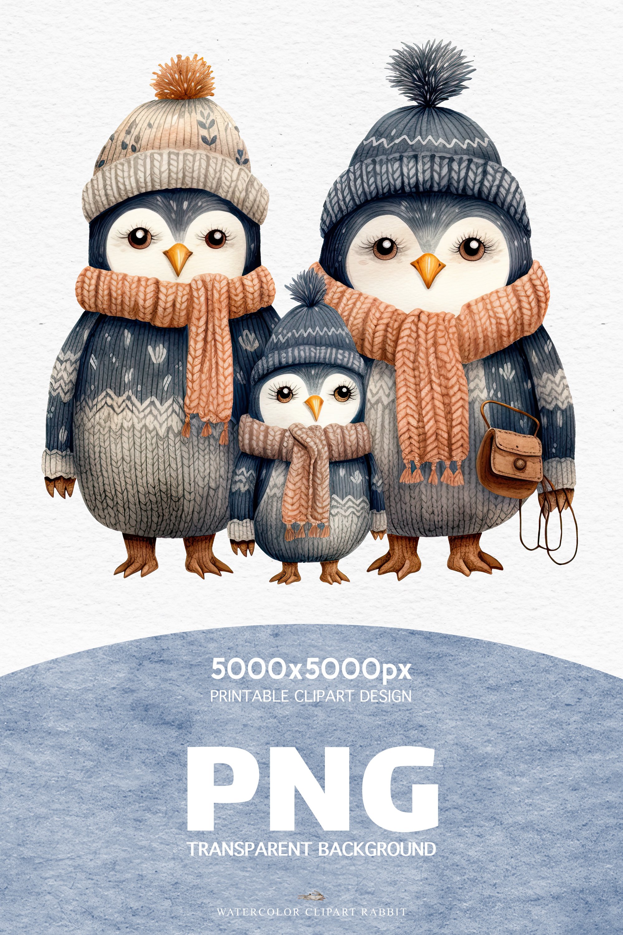 Cute Winter Baby Penguin Crochet Christmas Animals Clipart