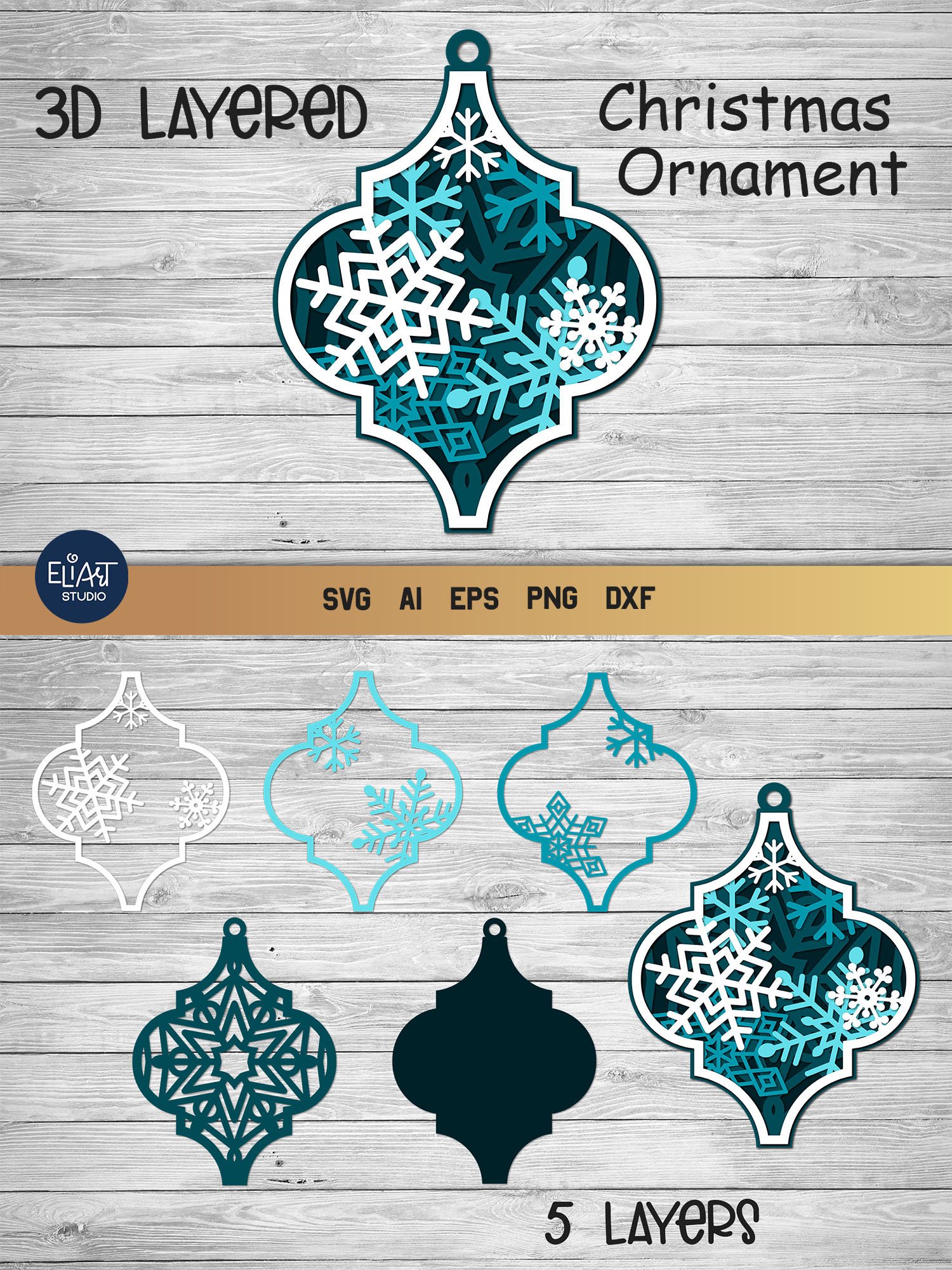Layered SVG Christmas Ornament | 3d SVG Arabesque Tile