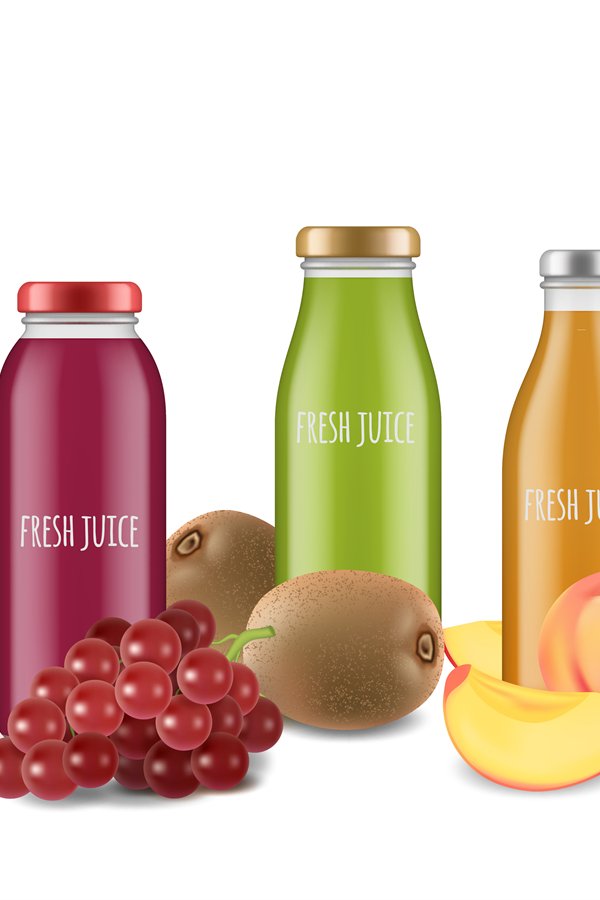 Fresh juice set and fruits vector illustration