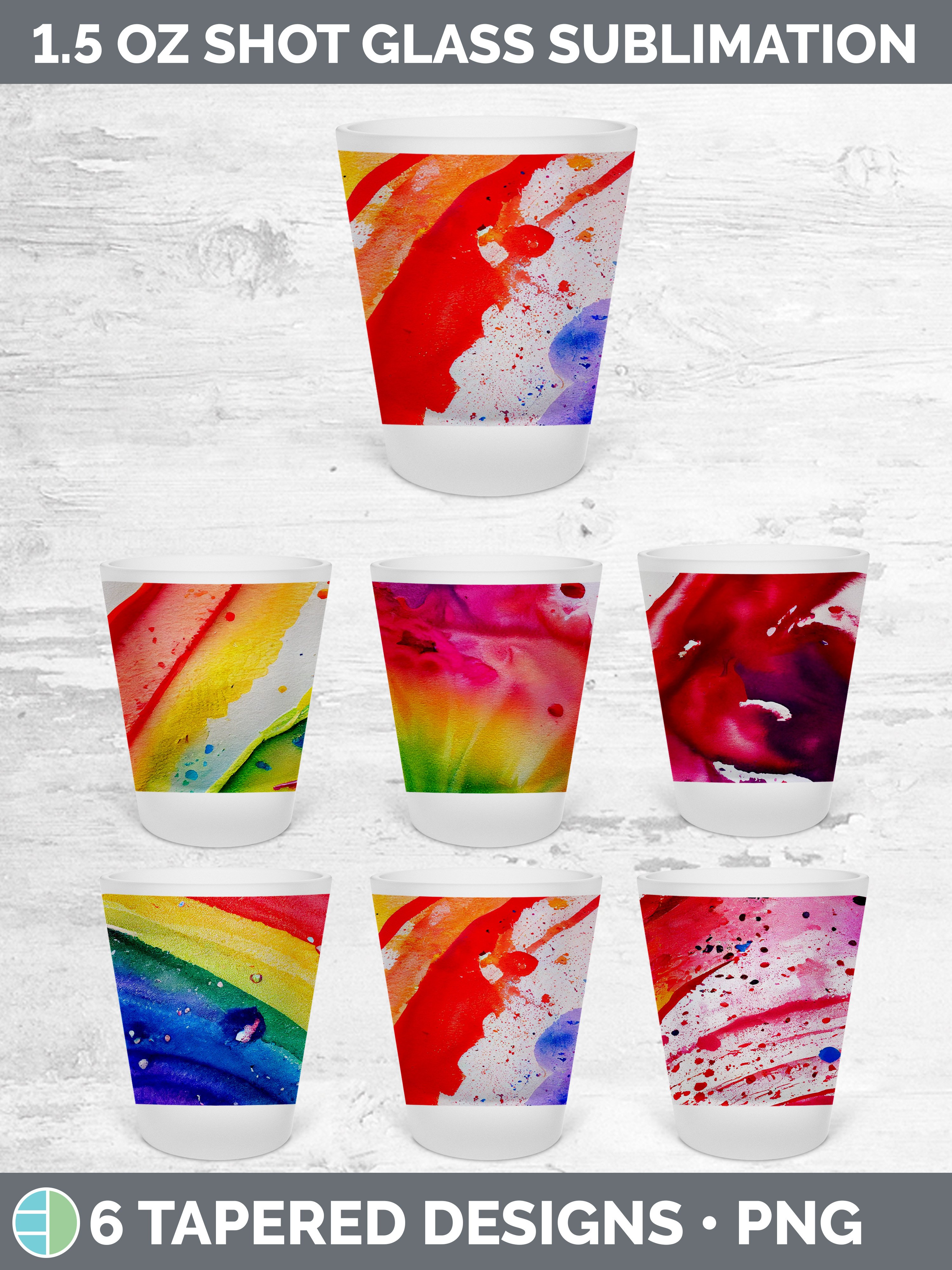Watercolor Rainbow Shot Glass Sublimation | Shot Glass 1.5oz
