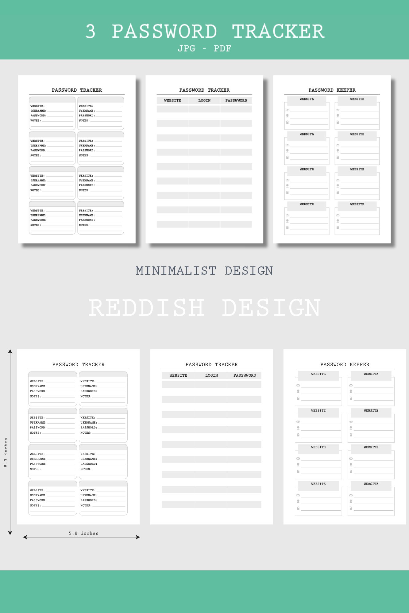 3 Passwords Tracker pages A5 size, printable (1220255)