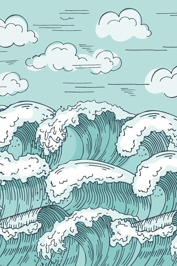 Ocean waves seamless pattern. Hand drawn vector illustration