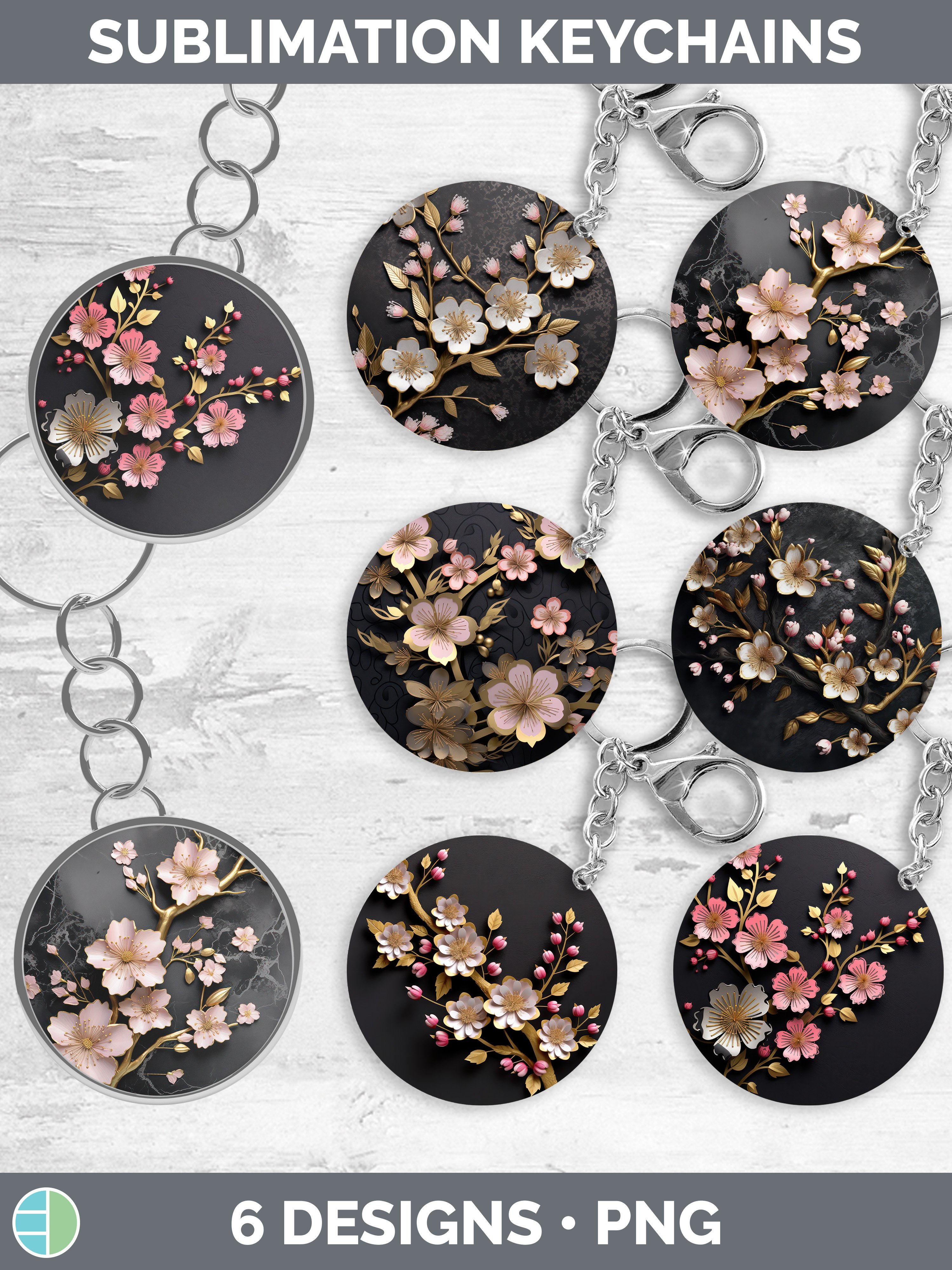 3D Gold Cherry Blossom Flowers Keychain | Sublimation Keyrin