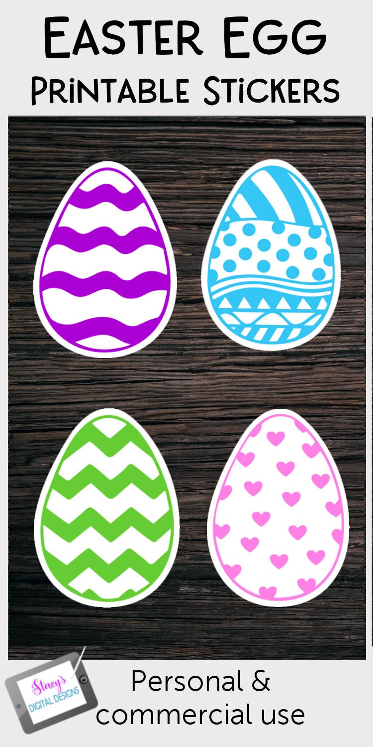 Easter Stickers - 4 Printable Easter Egg Stickers - PNG