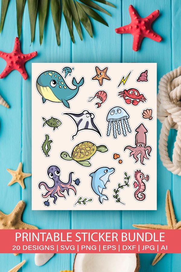 Sea animals Printable Stickers (1379953)