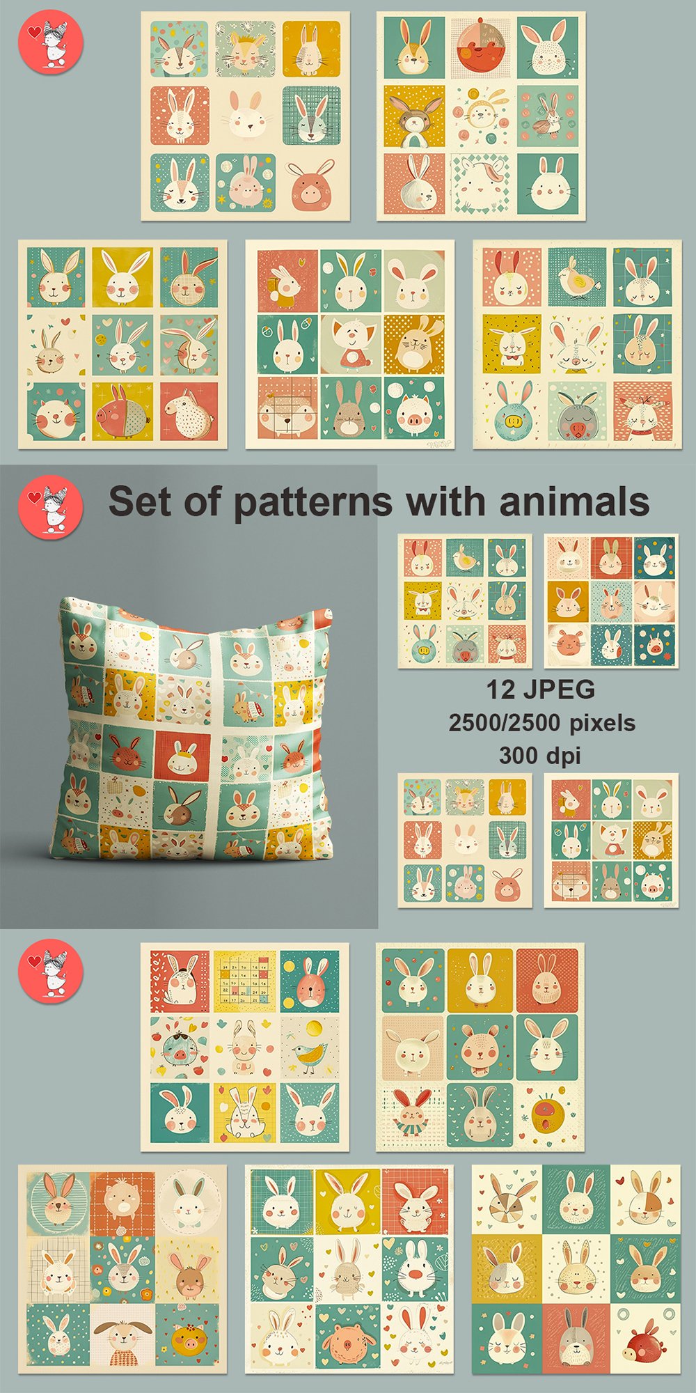 Set of patterns with animals