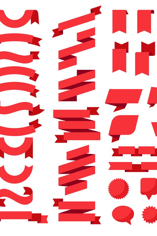 Flat banners. Curly ribbons collection tags decorative flags