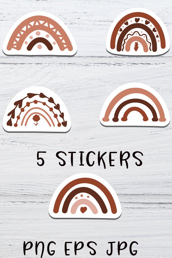 Rainbow stickers. Boho rainbow printable stickers.