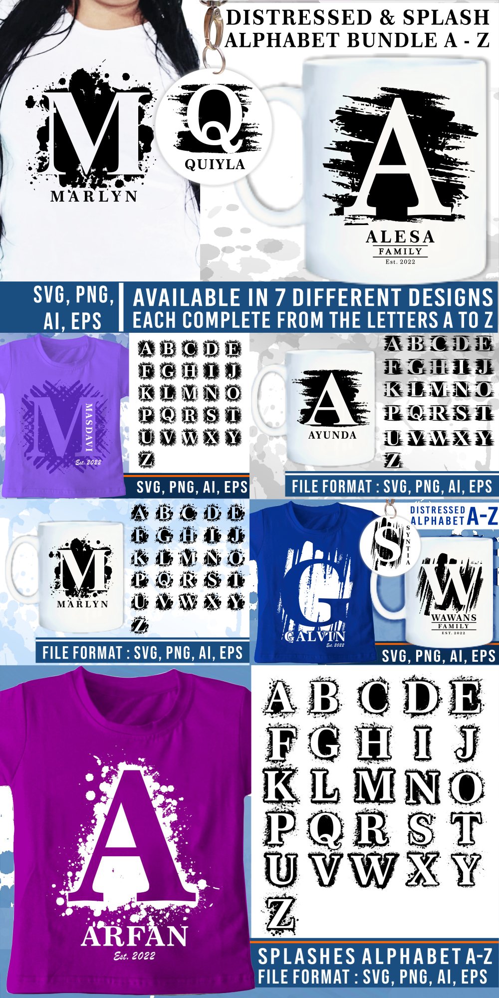 Distressed Alphabet Monogram Letters A-Z, Splash Font