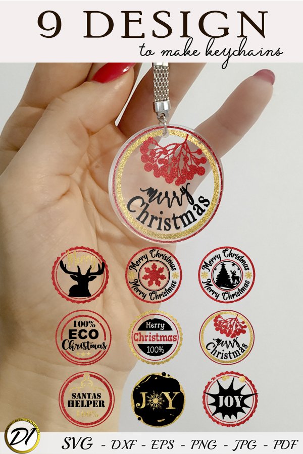 Round Christmas Keychain svg. Christmas keychain bundle.