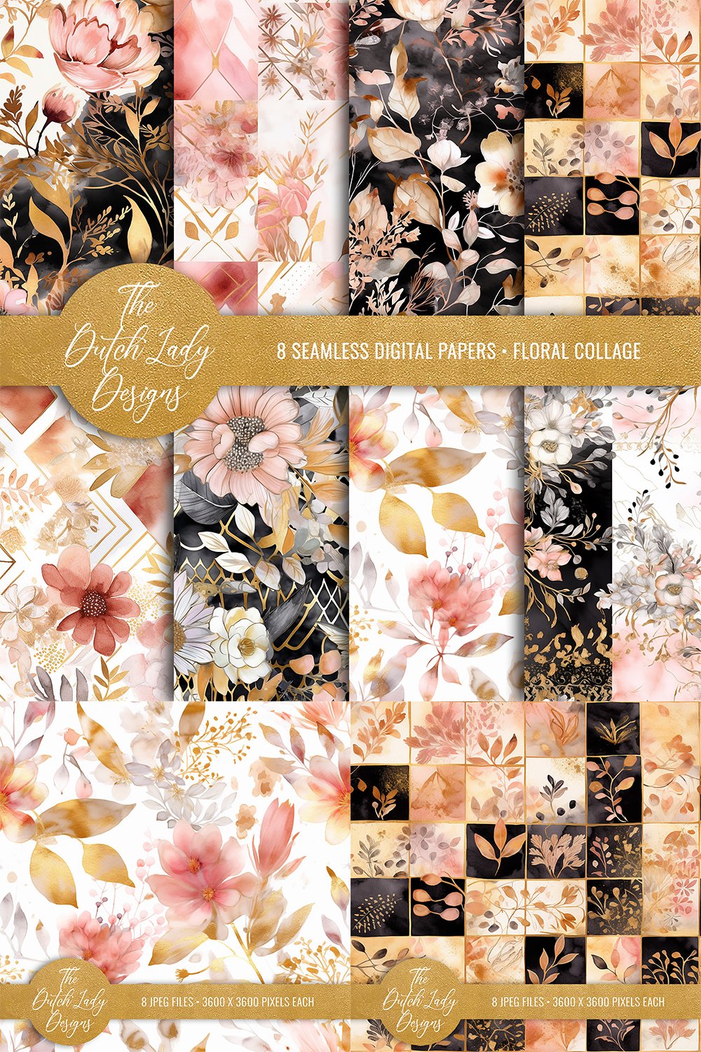 Watercolor Floral Collage Patterns - Seamless Backgrounds