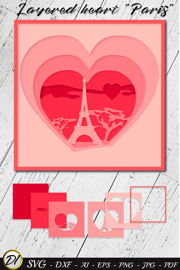 3d layered svg. 3d layered heart. Multilayer heart Paris svg