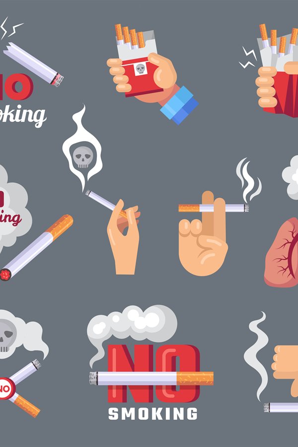Smoke icon. Lungs and cigarette inhalation smoke problem and