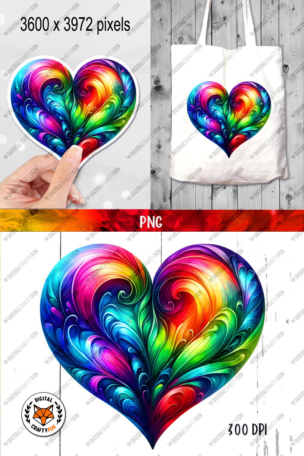 Rainbow Heart Sticker PNG, Watercolor Heart Sublimation