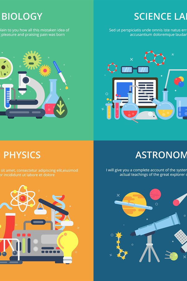 Concept pictures with science symbols. School laboratory for