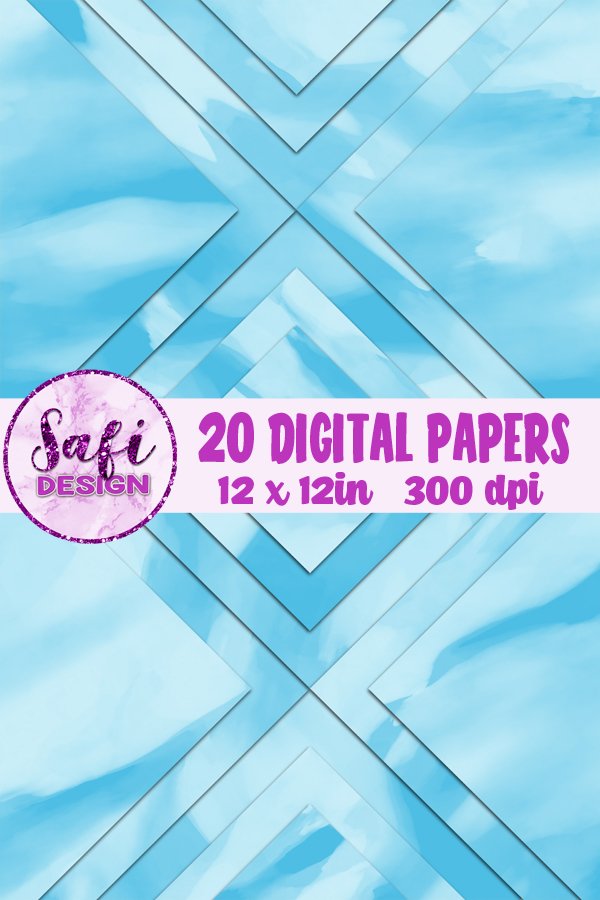 Digital Paper - Sea Blue Watercolour Backgrounds