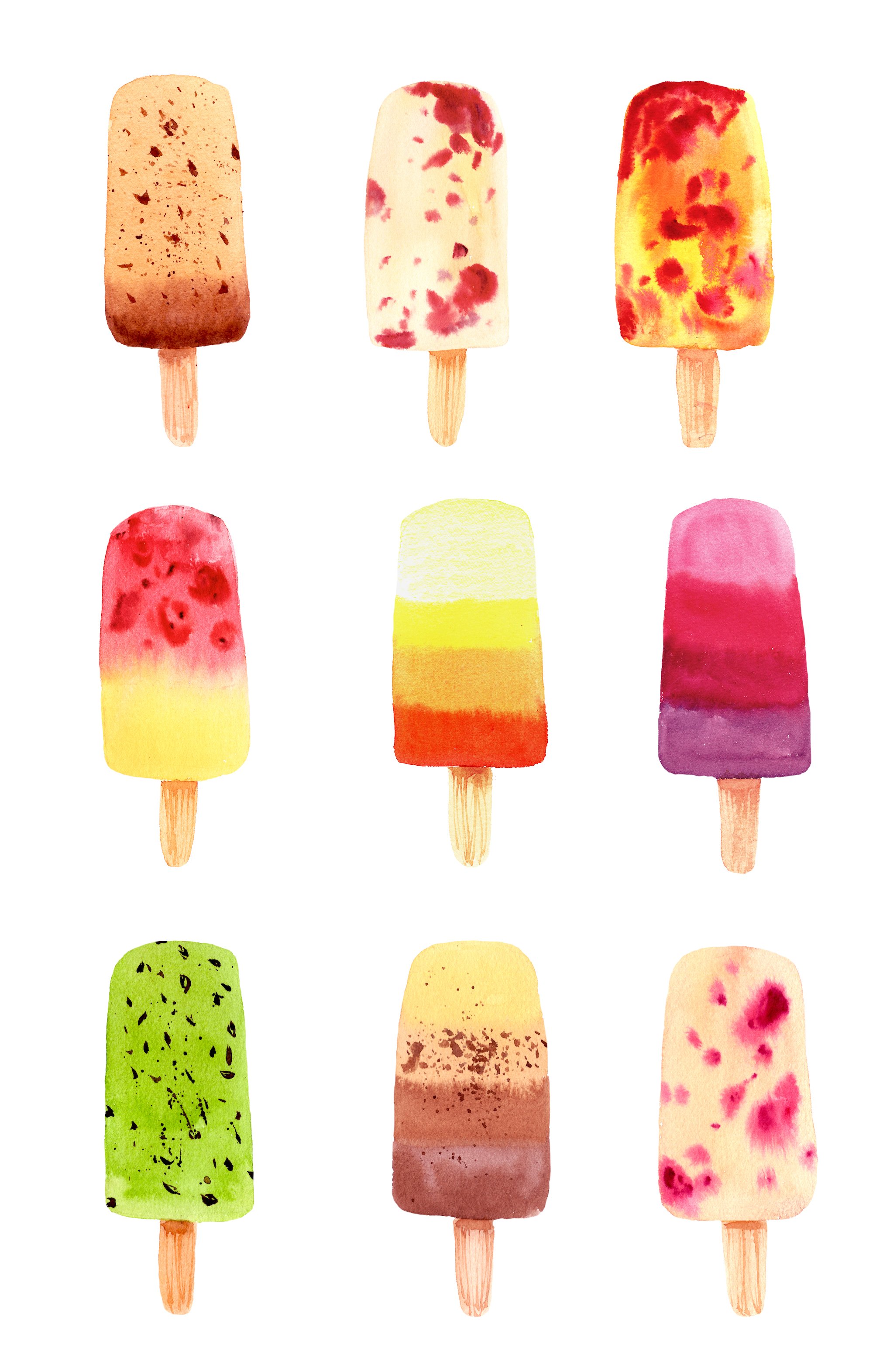 Watercolor popsicles illustration