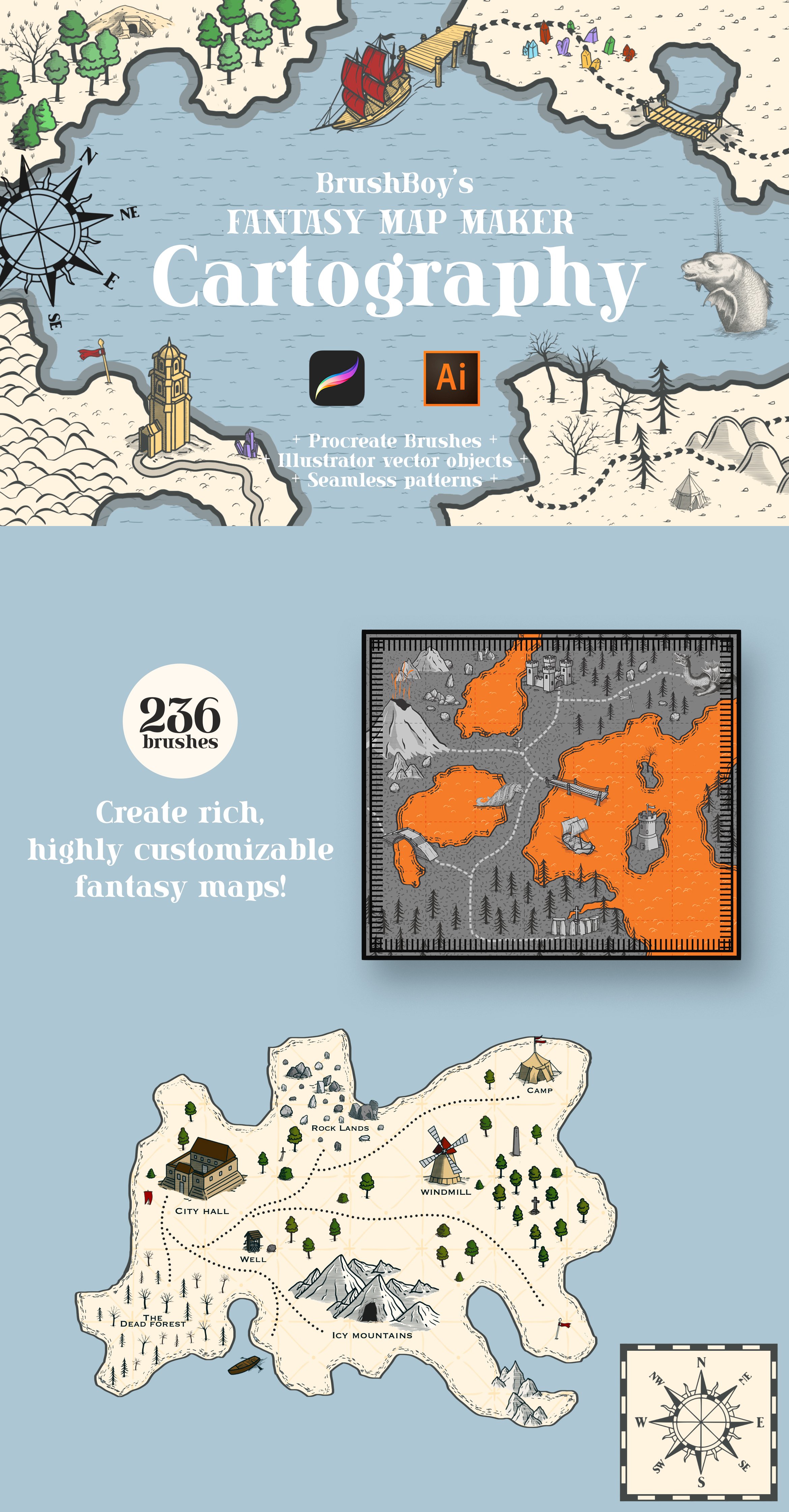 Procreate Cartography - Fantasy World Map Maker Brushes