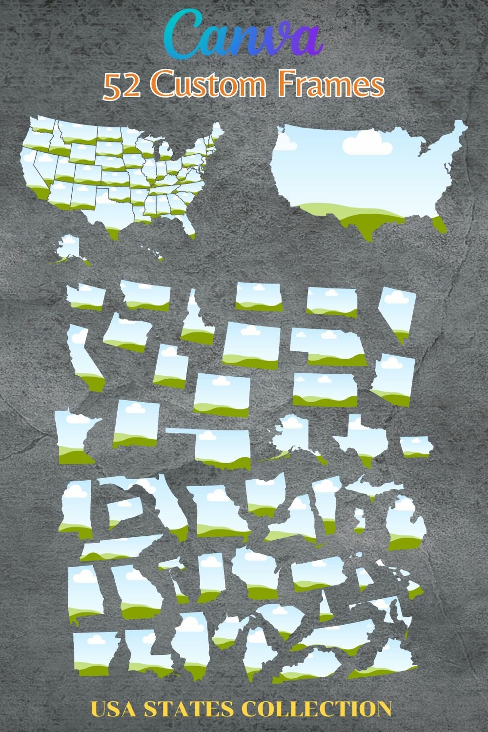 Canva Frame of 50 USA States 2 US Maps