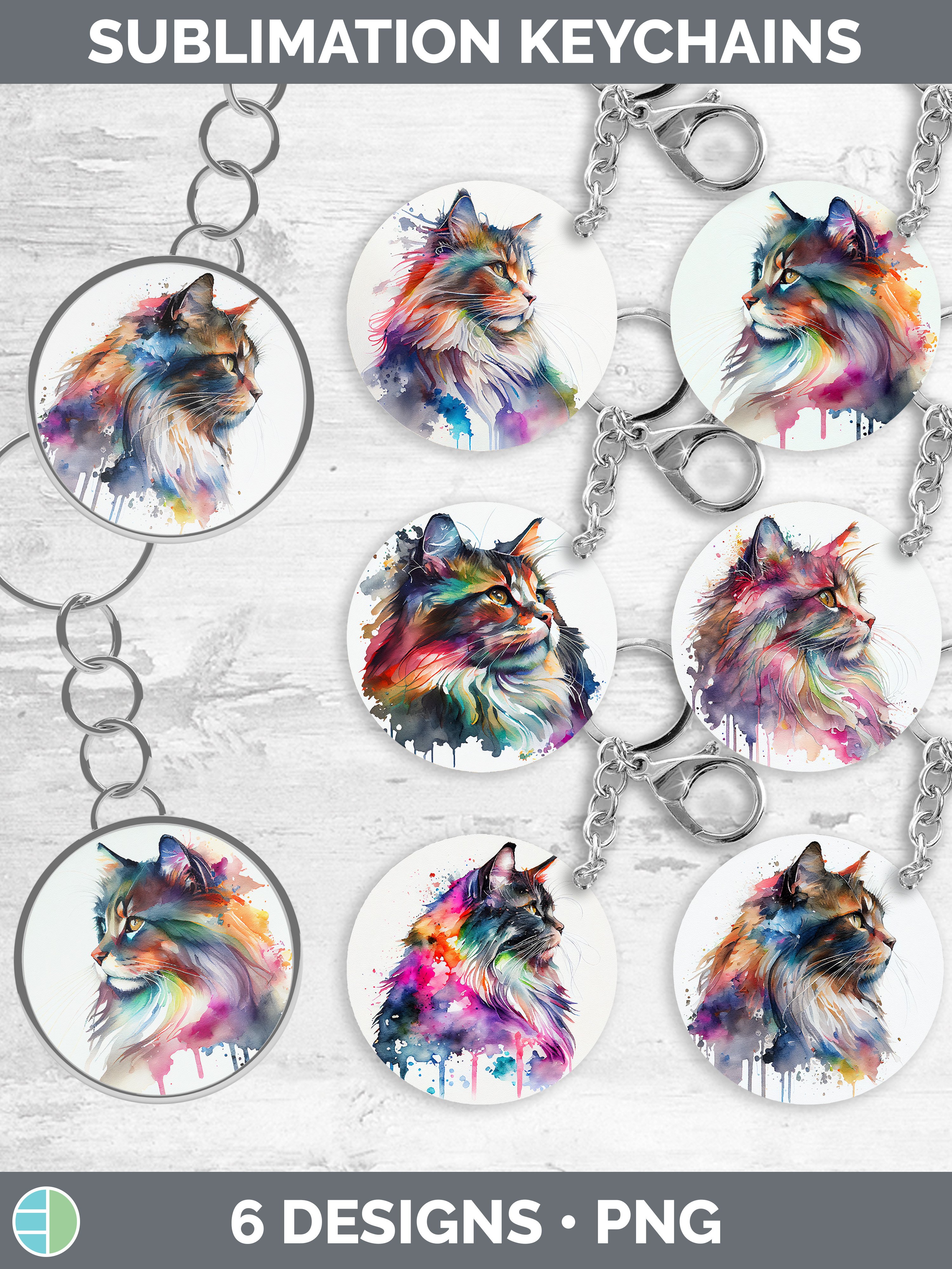 Rainbow Norwegian Forest Cat Keychain Bundle | Keyring Subli