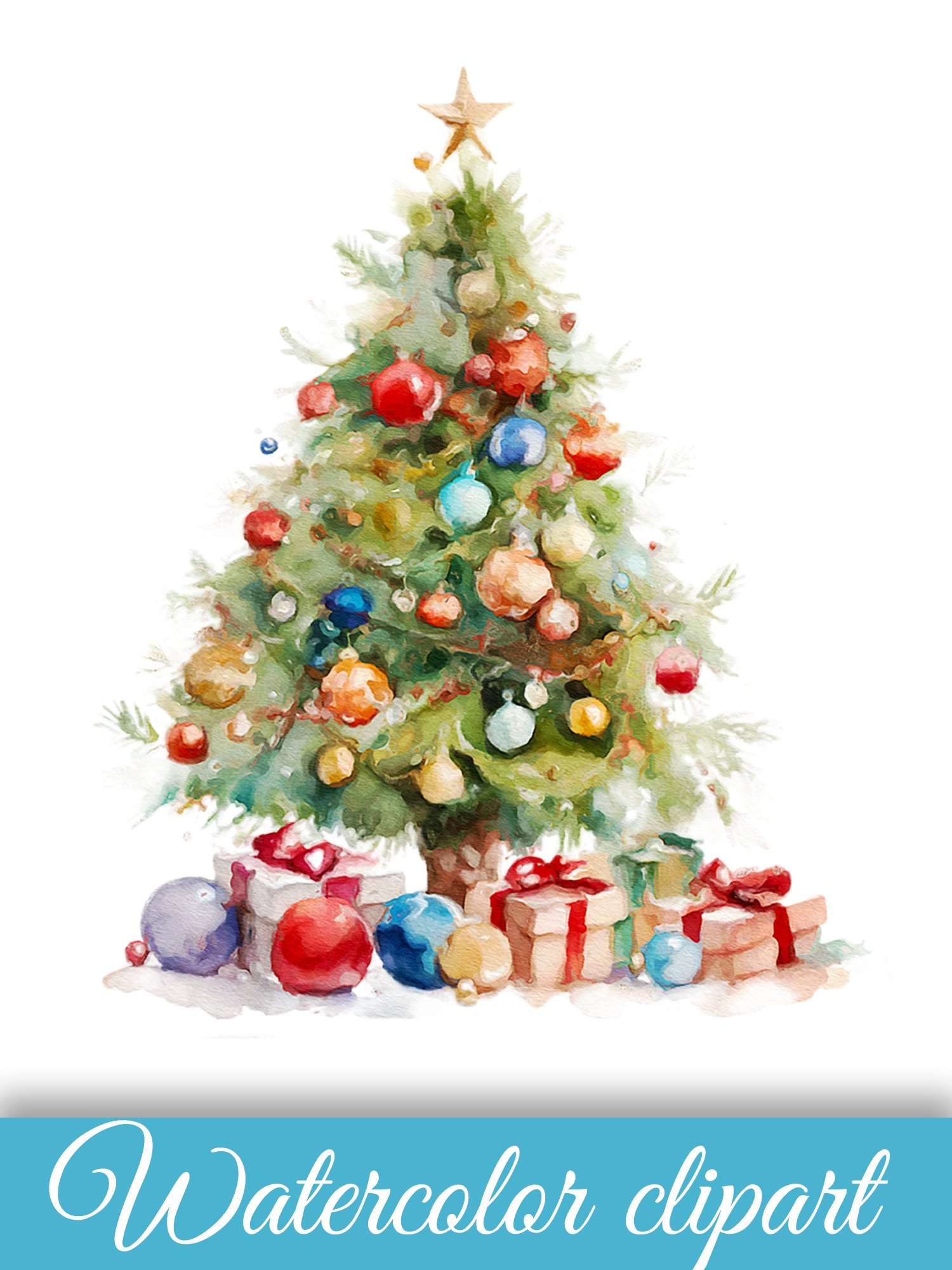 Christmas Tree Sublimation Watercolor Clipart / (3020253)