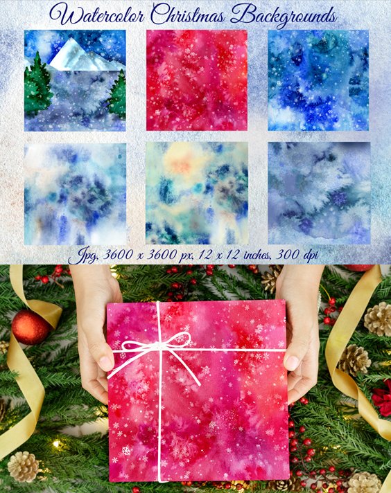 Christmas Background. Christmas Watercolor. Snow