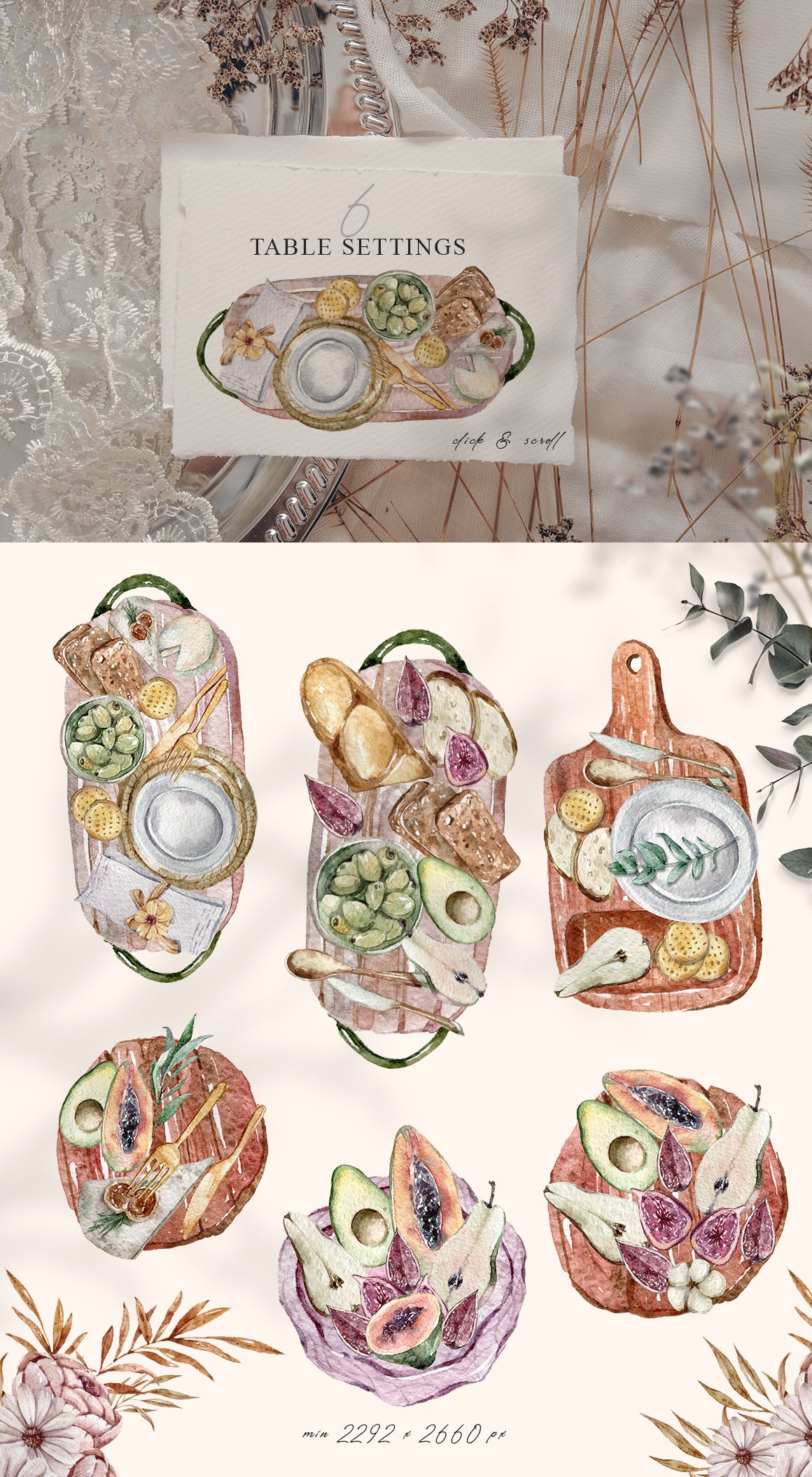 Watercolor food and fruit clipart- 6 png
