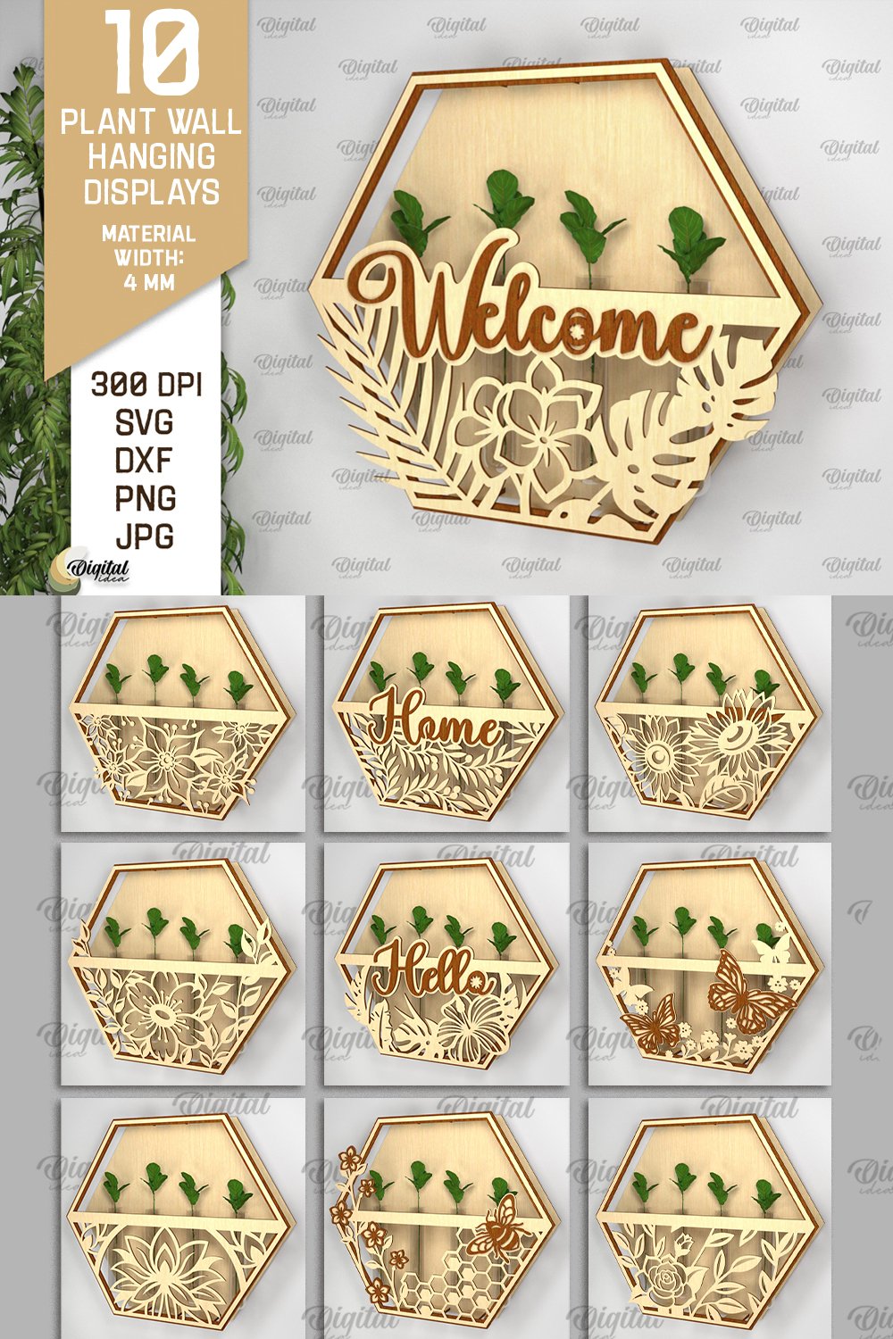 Plant Wall Hanging Displays SVG Bundle. Wall Decor Laser Cut