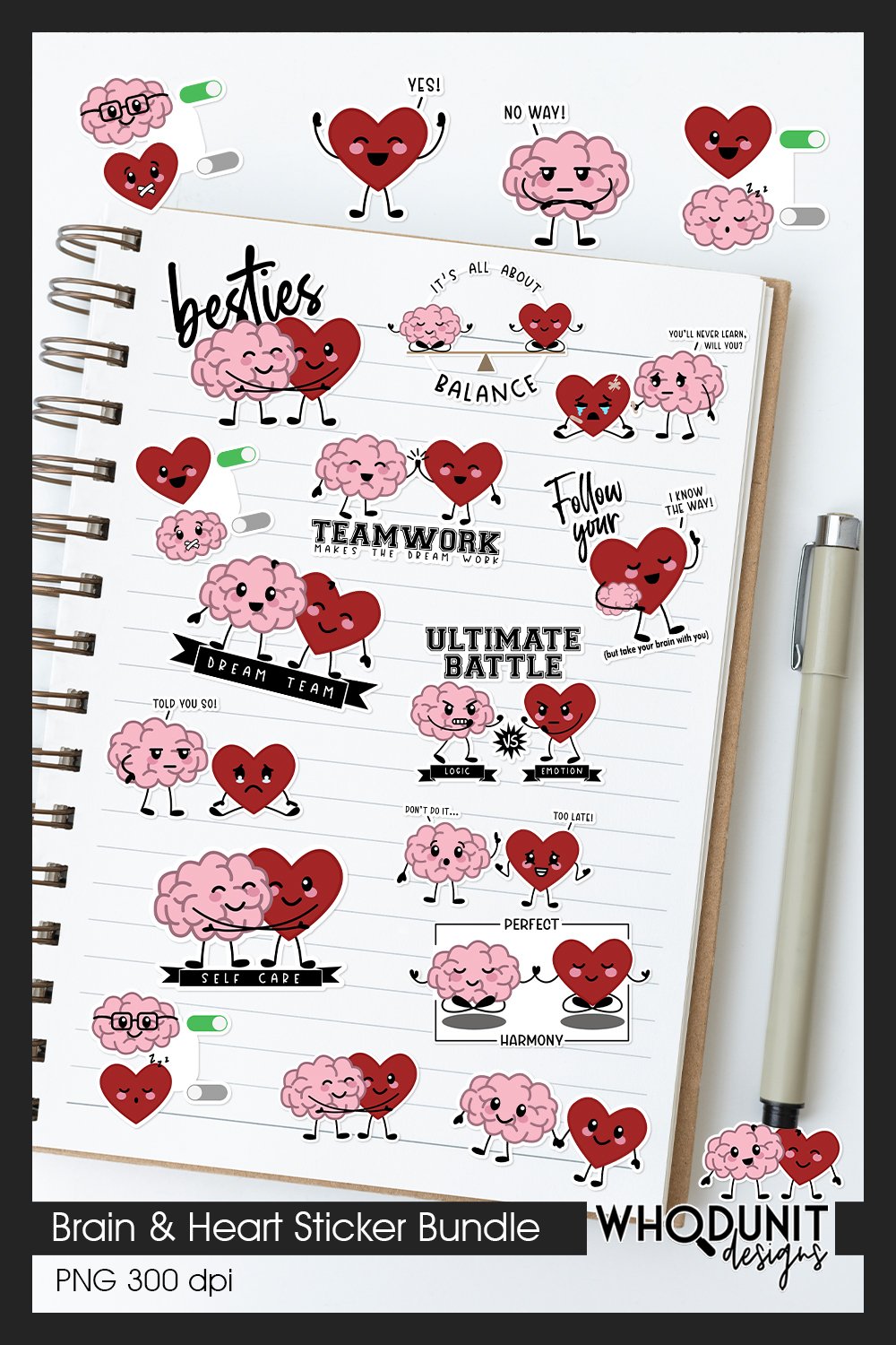 Brain and Heart Sticker Bundle | Mental Health Clipart