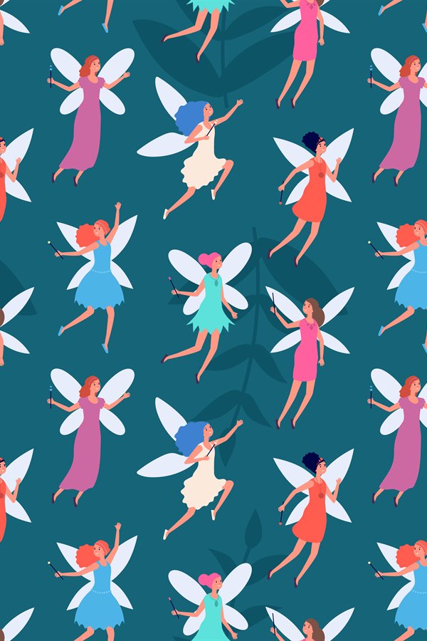 Forest fairy pattern. Kids print, cute tale flying princess