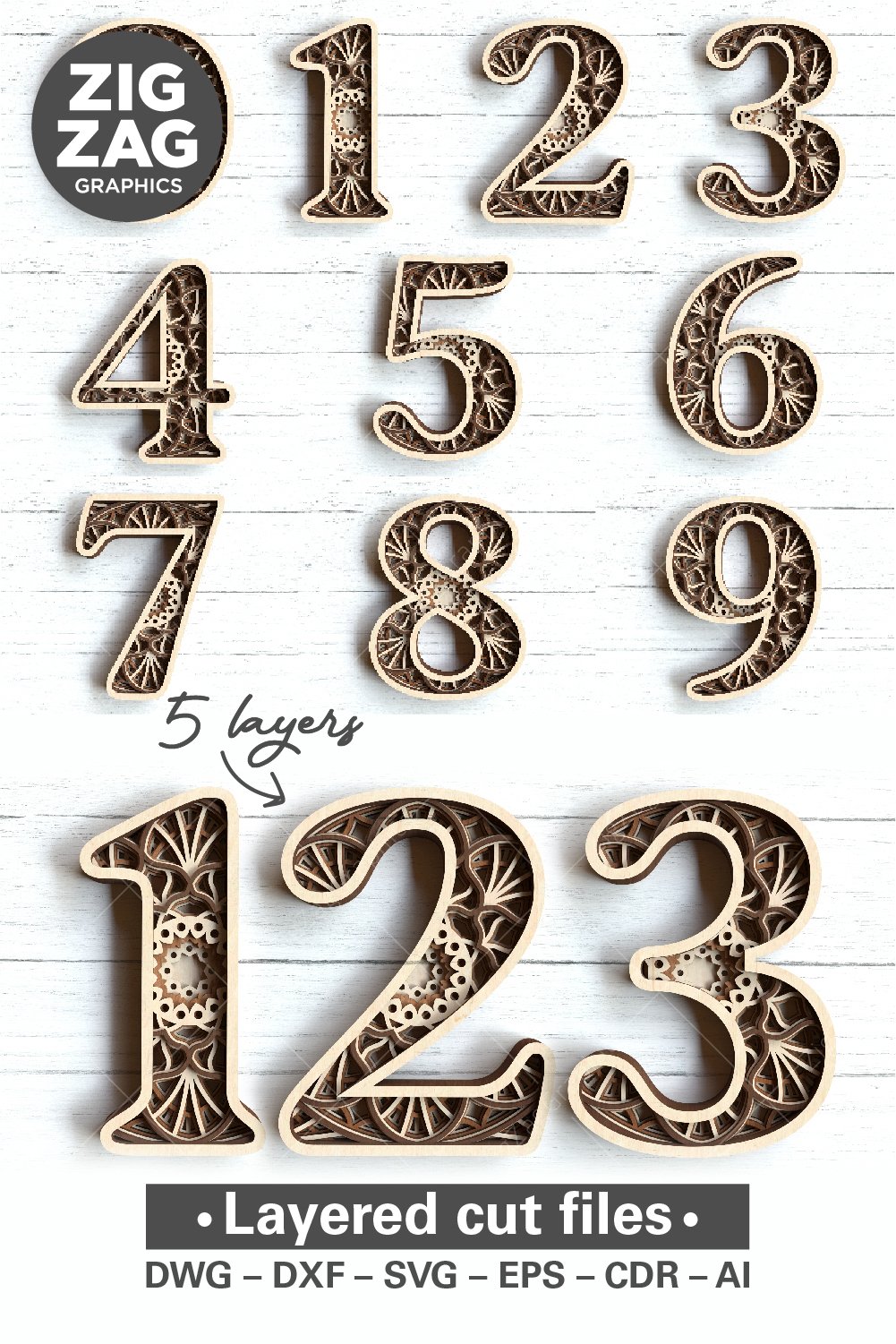 3D Layered mandala Numbers svg bundles cut file
