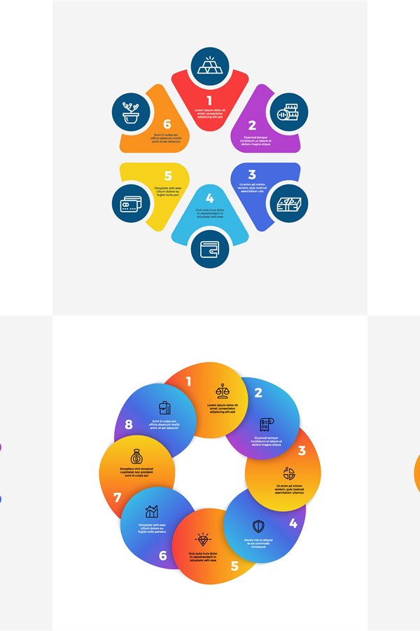 Circular technology infographics with arrow options. Informa
