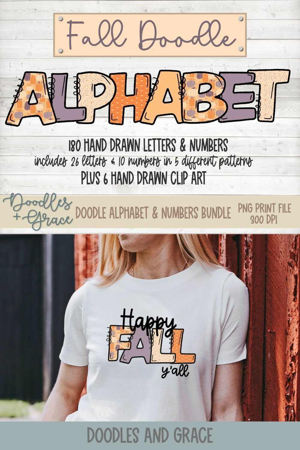 Fall Pumpkin Doodle PNG Alphabet and Clip Art Bundle