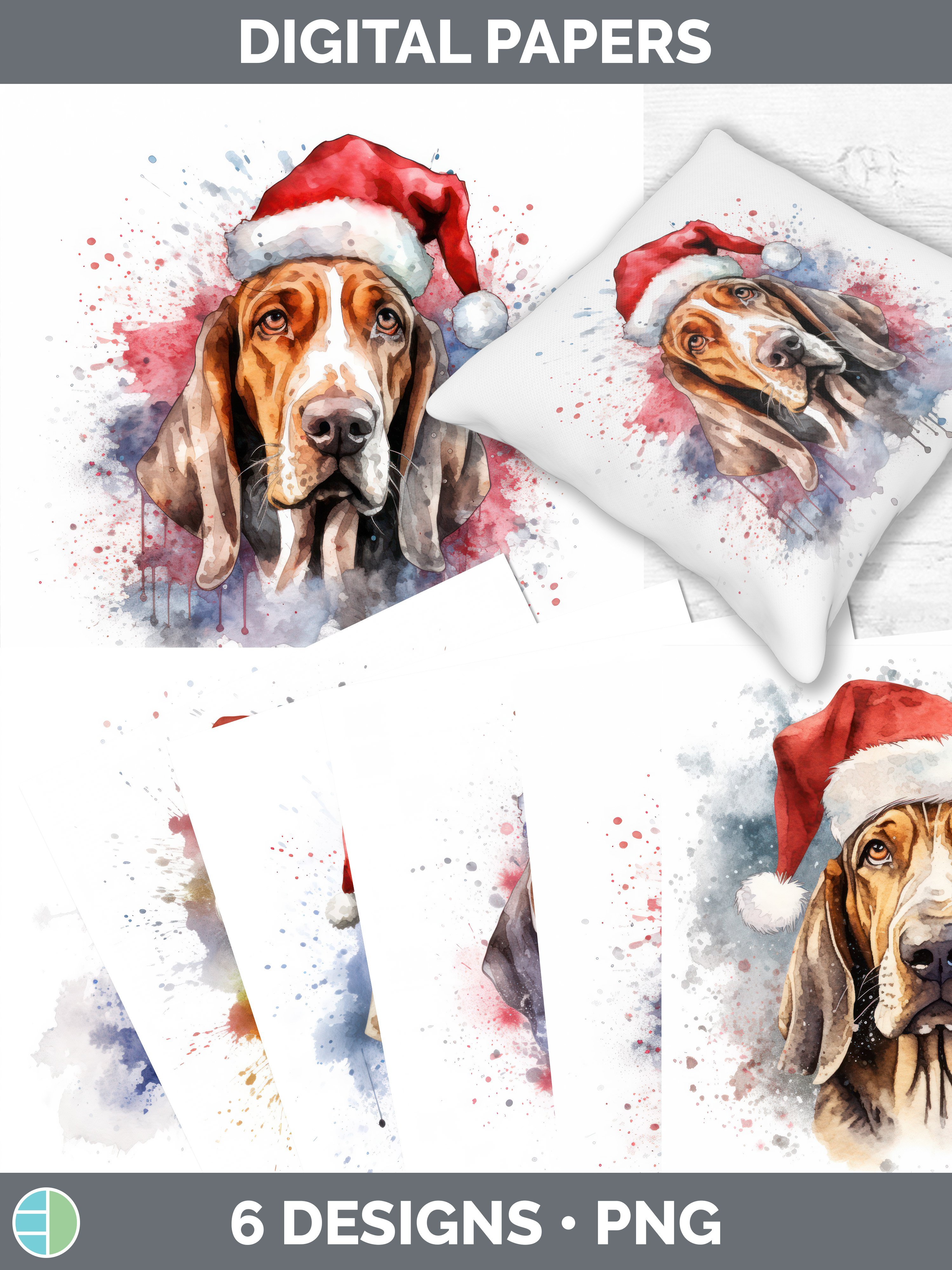 Christmas Santa Hat English Coonhound Dog Paper Backgrounds