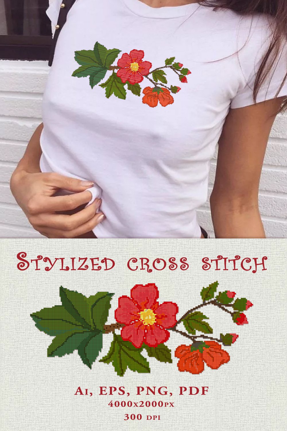 Country rose. Stylized cross stitch