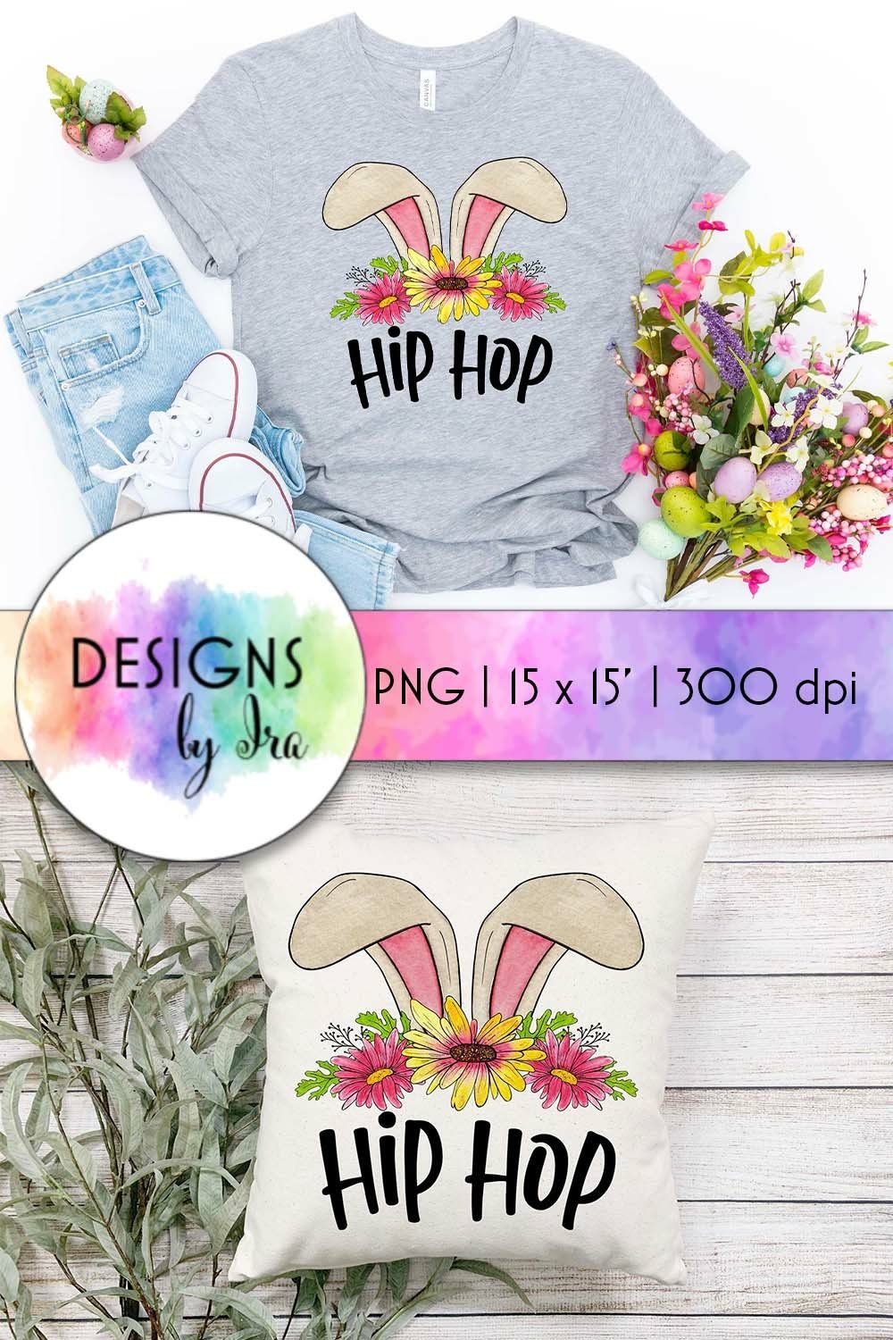 Hip Hop Bunny Sublimation | Bunny Ears With Flowers Print