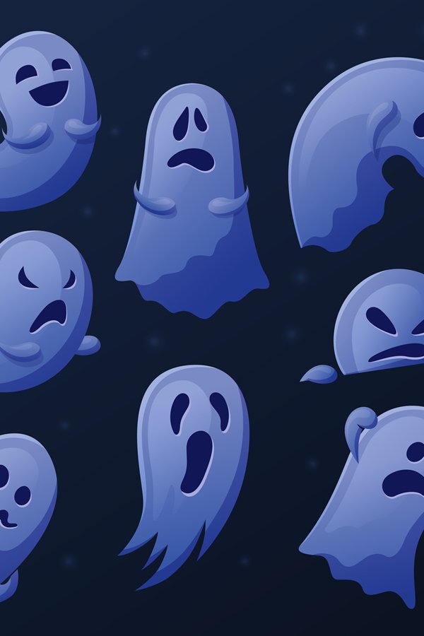Cartoon cute ghost. Funny ghosts collection, spooked hallowe