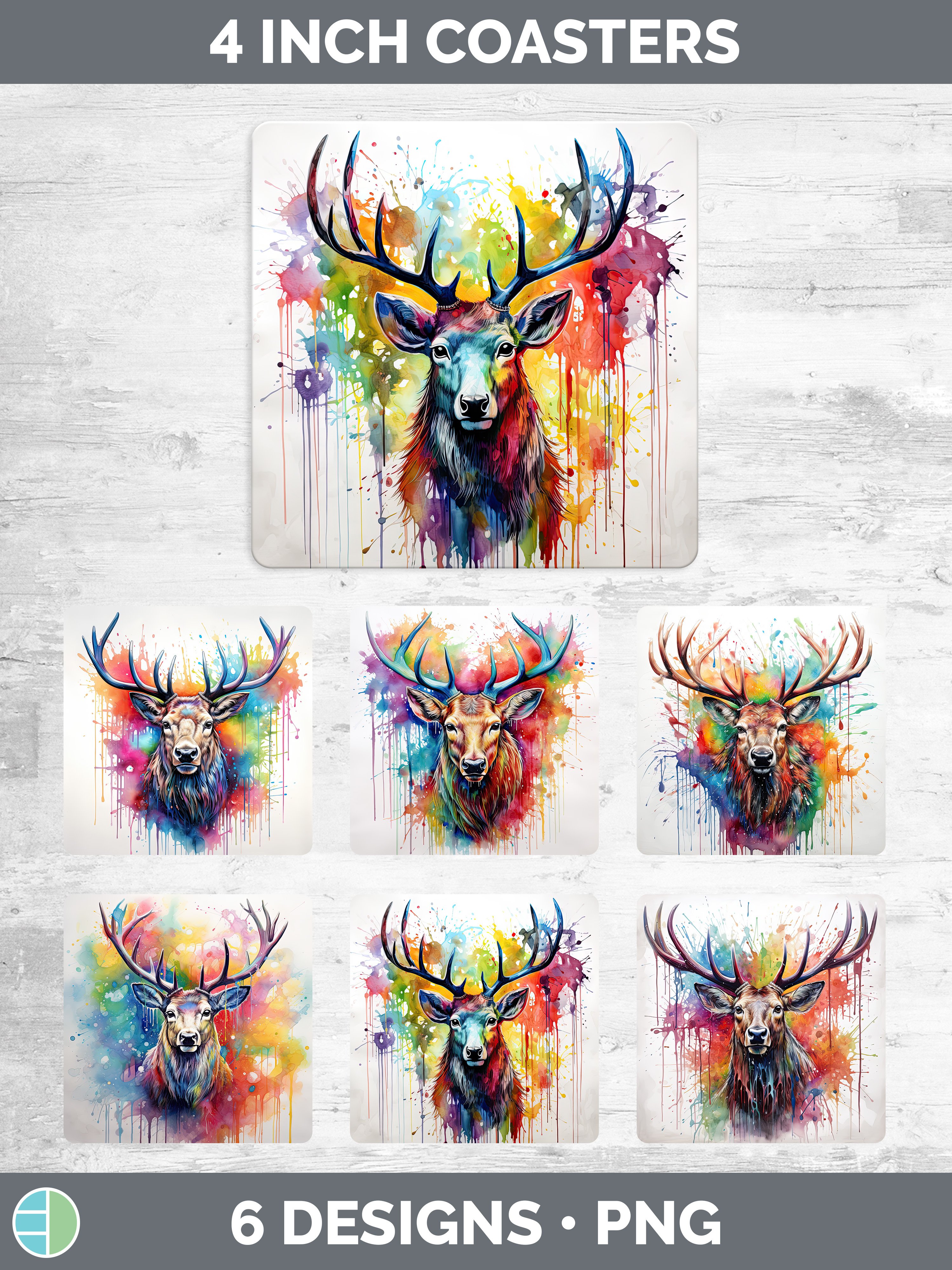 Splat Rainbow Elk Square Coaster | Sublimation Coaster Desig